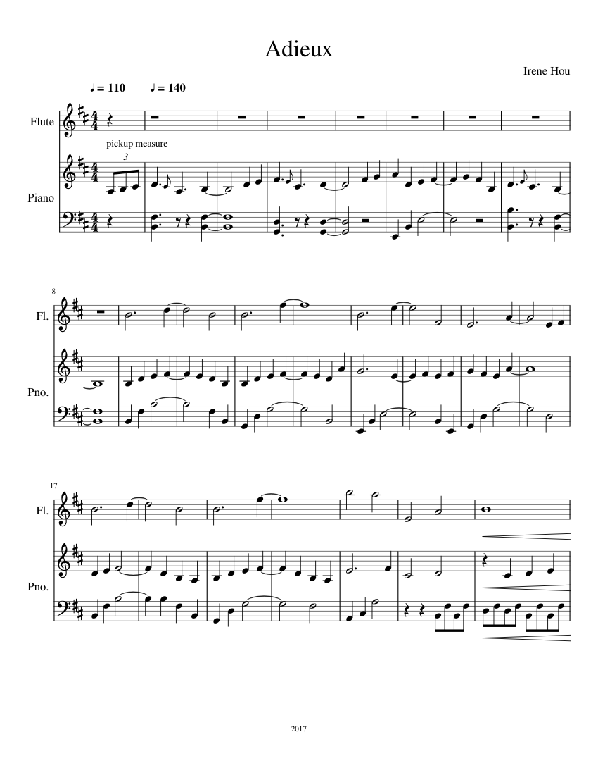 Adieux Sheet music for Piano, Flute (Solo) | Musescore.com