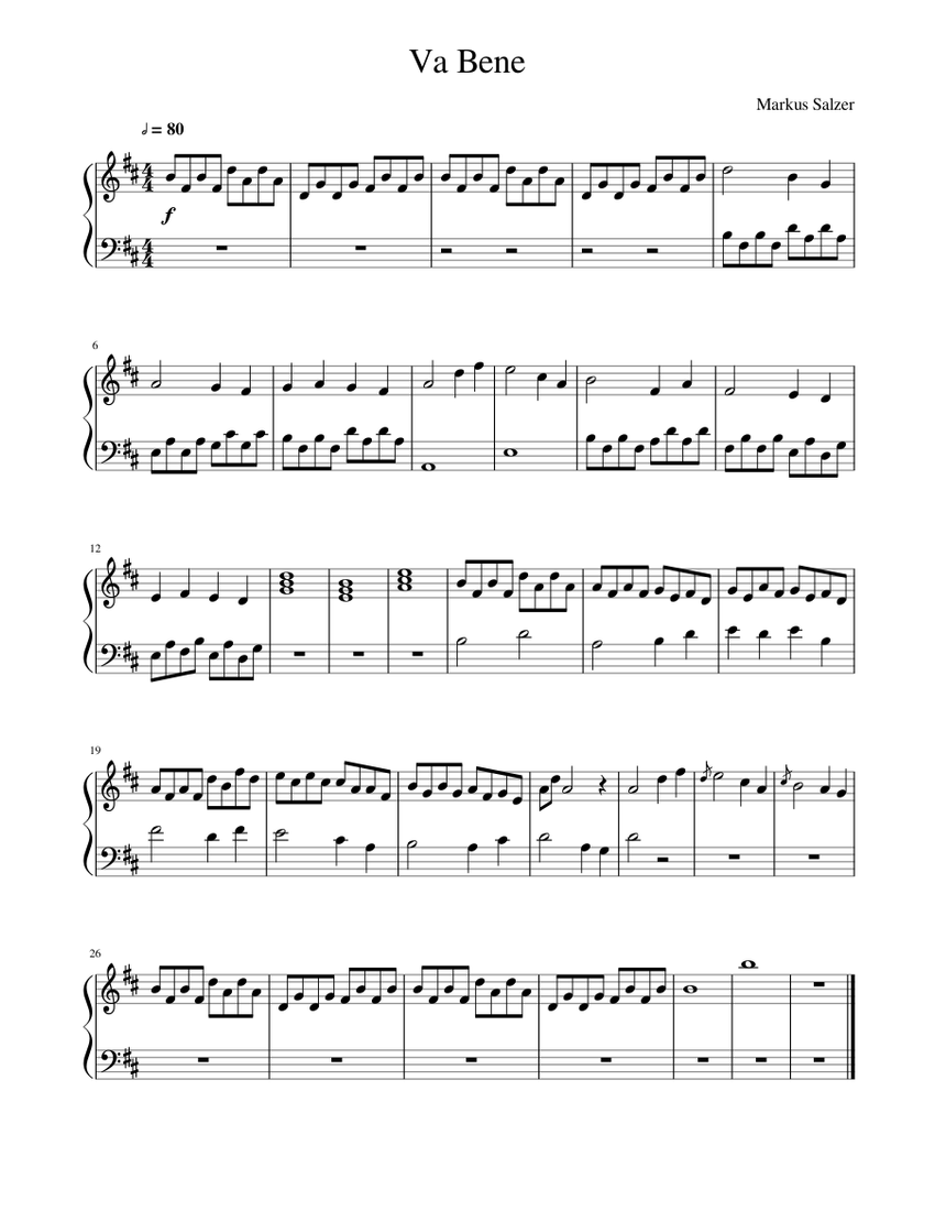 Va Bene Sheet music for Piano (Solo) Easy | Musescore.com