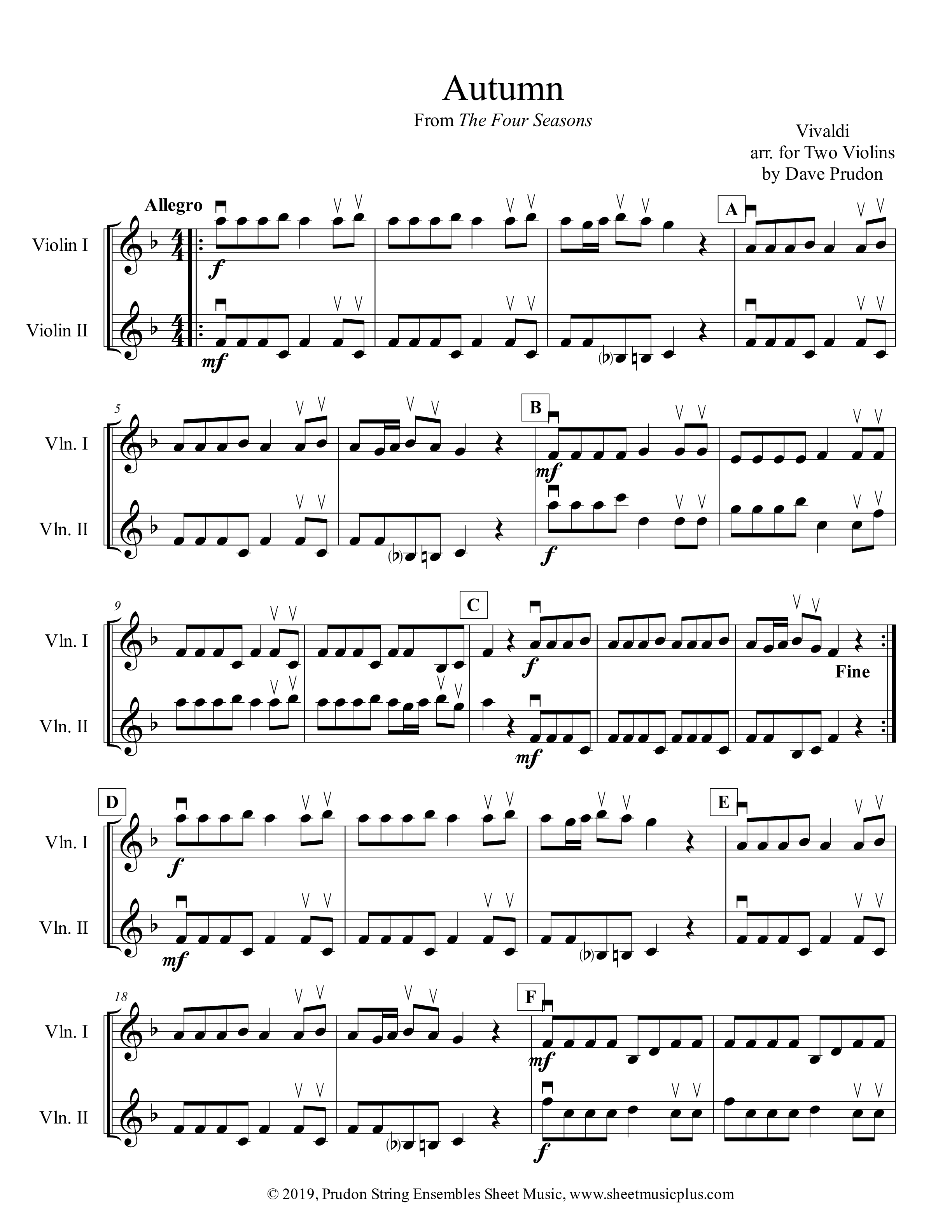 Play Official version of Autumn from The Four Seasons Sheet Music by Antonio Vivaldi for Violin ...