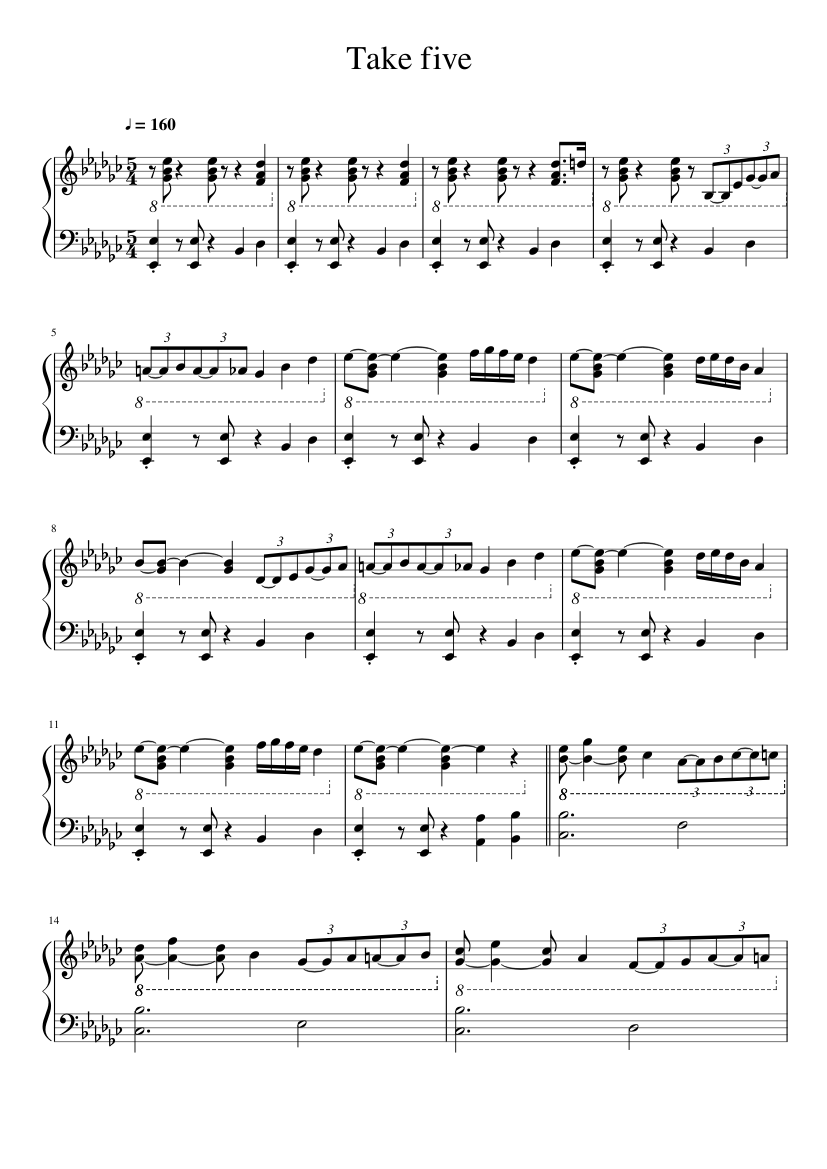 Take five Sheet music for Piano (Solo) Easy | Musescore.com