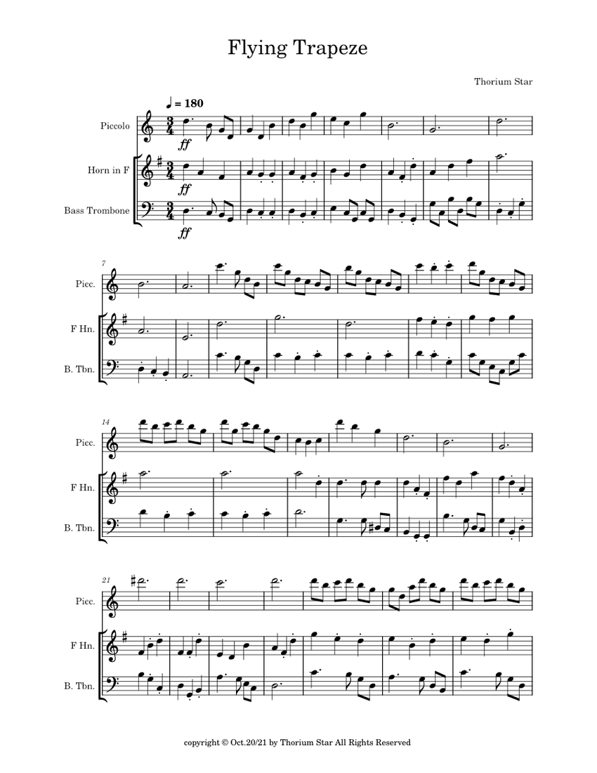 Flying Trapeze Sheet music for Trombone bass, Flute piccolo, French ...