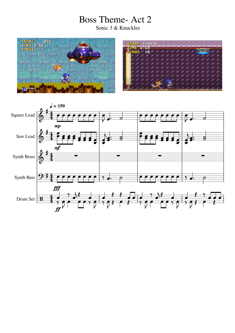 Boss Theme Act 2 (Major) - Sonic 3 & Knuckles Sheet Music for Bass ...