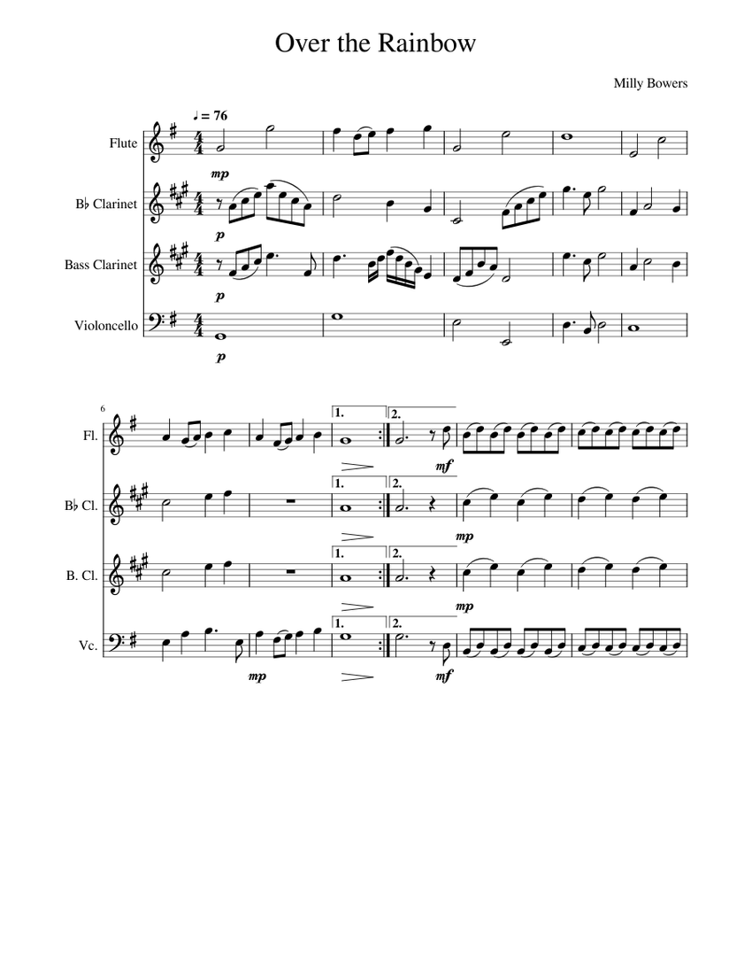 Over the Rainbow Sheet music for Flute, Clarinet in b-flat, Clarinet ...