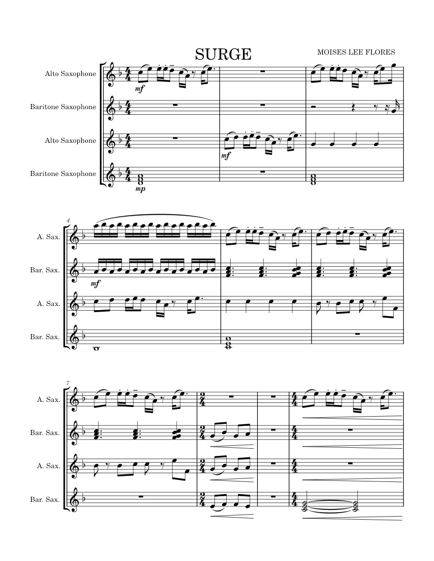 SURGE Sheet music for Saxophone alto, Saxophone baritone (Saxophone ...