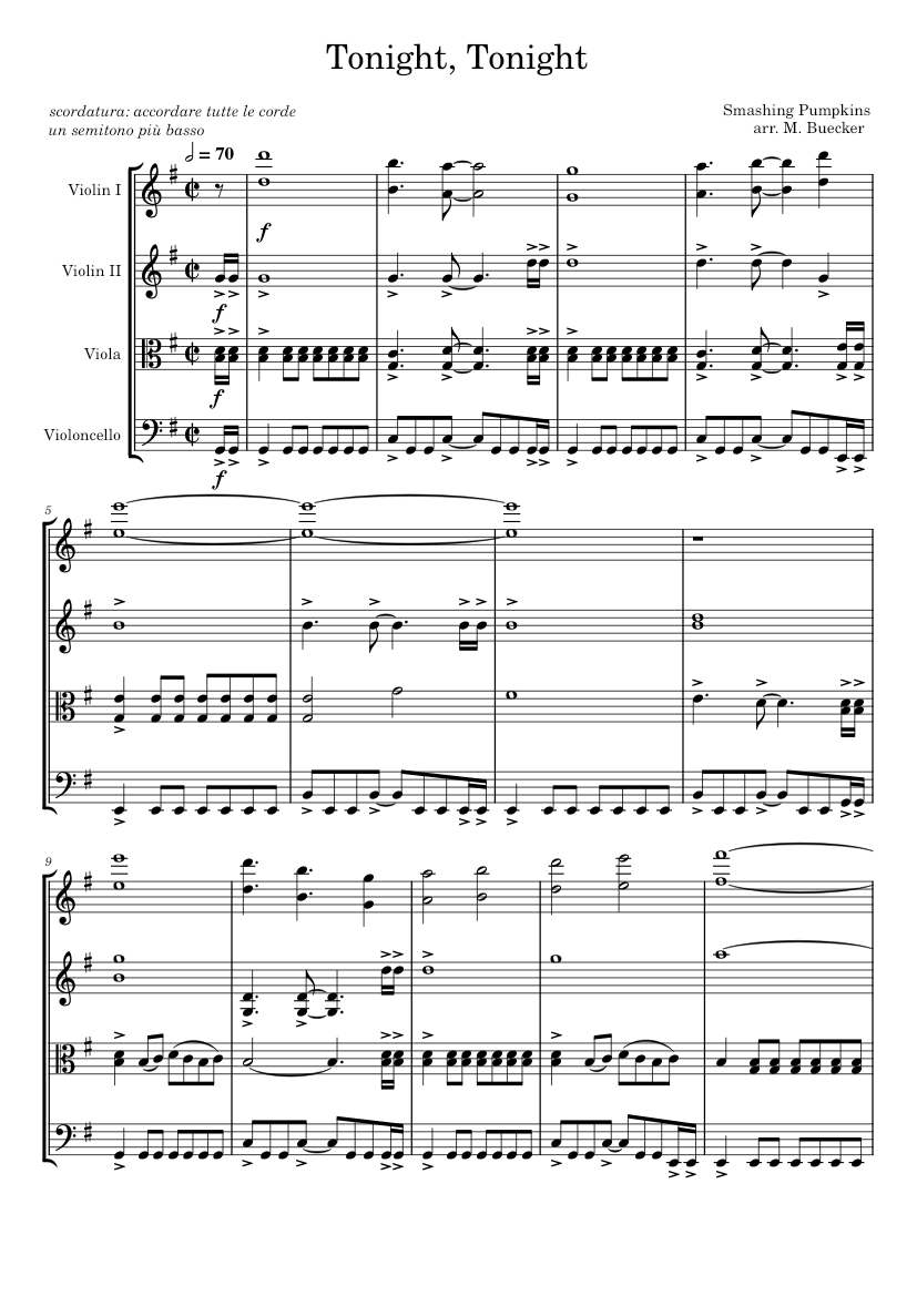 Tonight, Tonight - The Smashing Pumpkins Sheet Music for Violin, Viola ...
