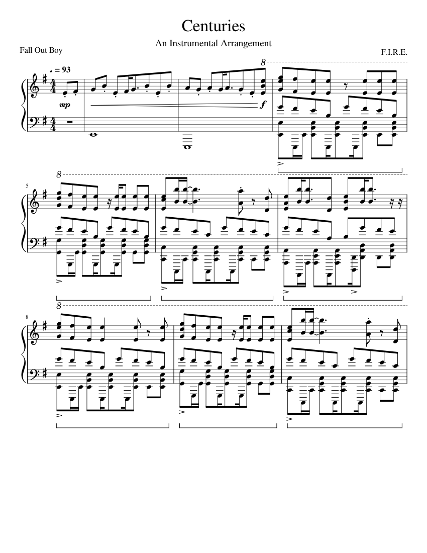 #4 - Fall Out Boy - Centuries Sheet music for Piano (Solo) | Musescore.com