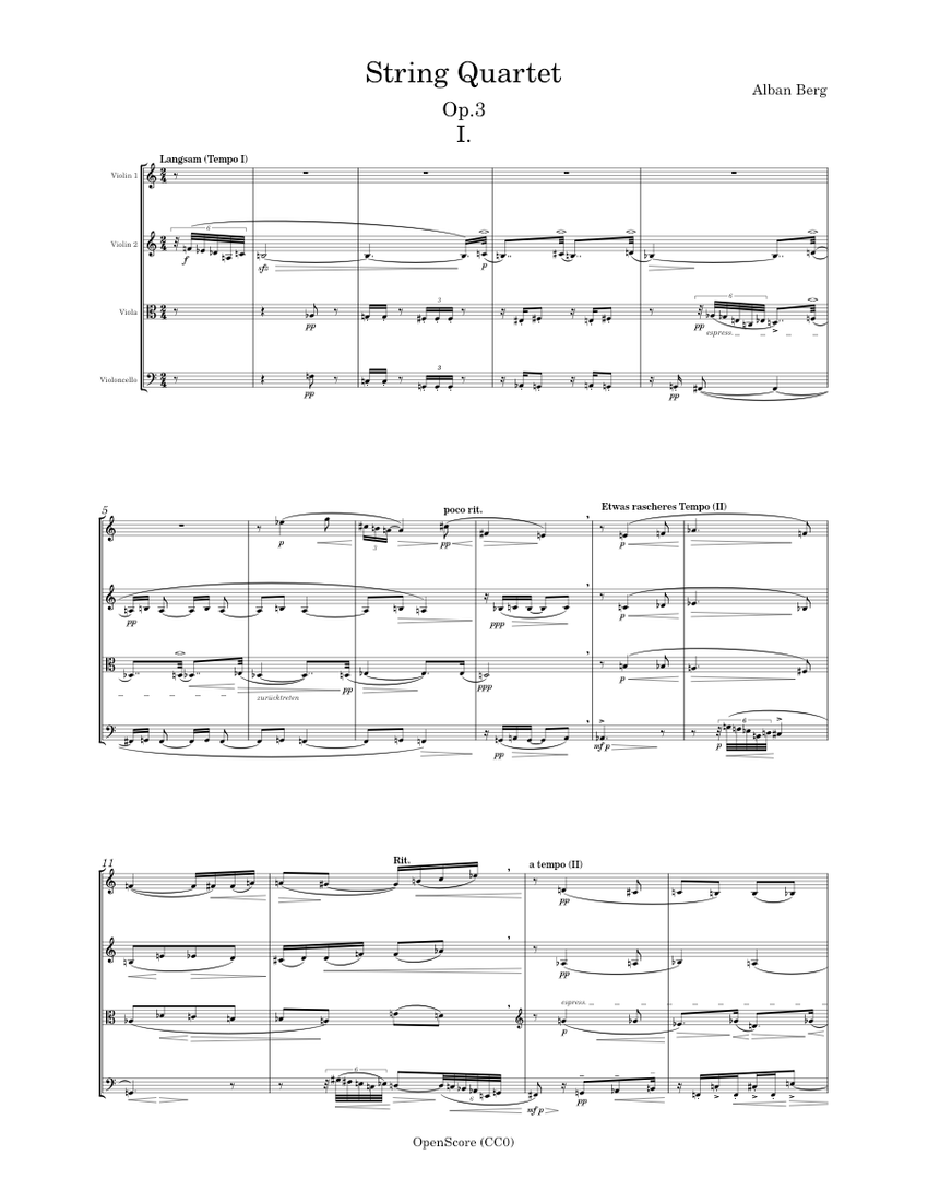 String Quartet, Op.3 – Alban Berg – TEMPLATE Sheet music for Violin ...