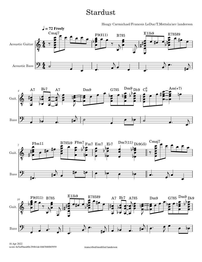 Stardust Hoagy Carmichael Sheet Music For Guitar Bass Guitar Solo 7766