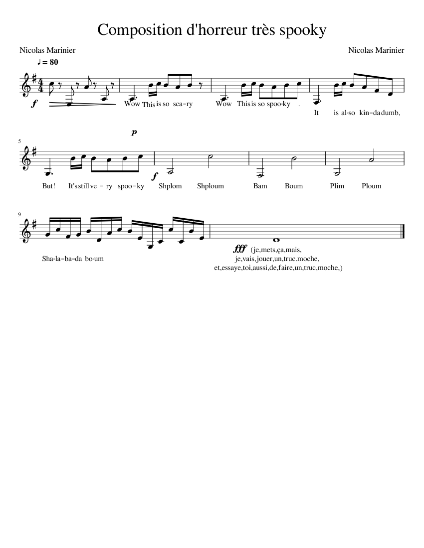 Composition d horreur tres spooky Sheet music for Clarinet in b-flat ...