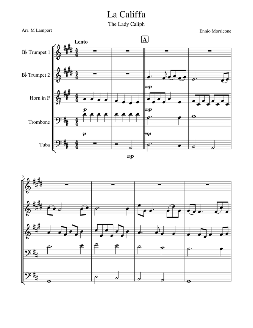La Califfa for Brass Quintet by Ennio Morricone (Arranged by Manish ...