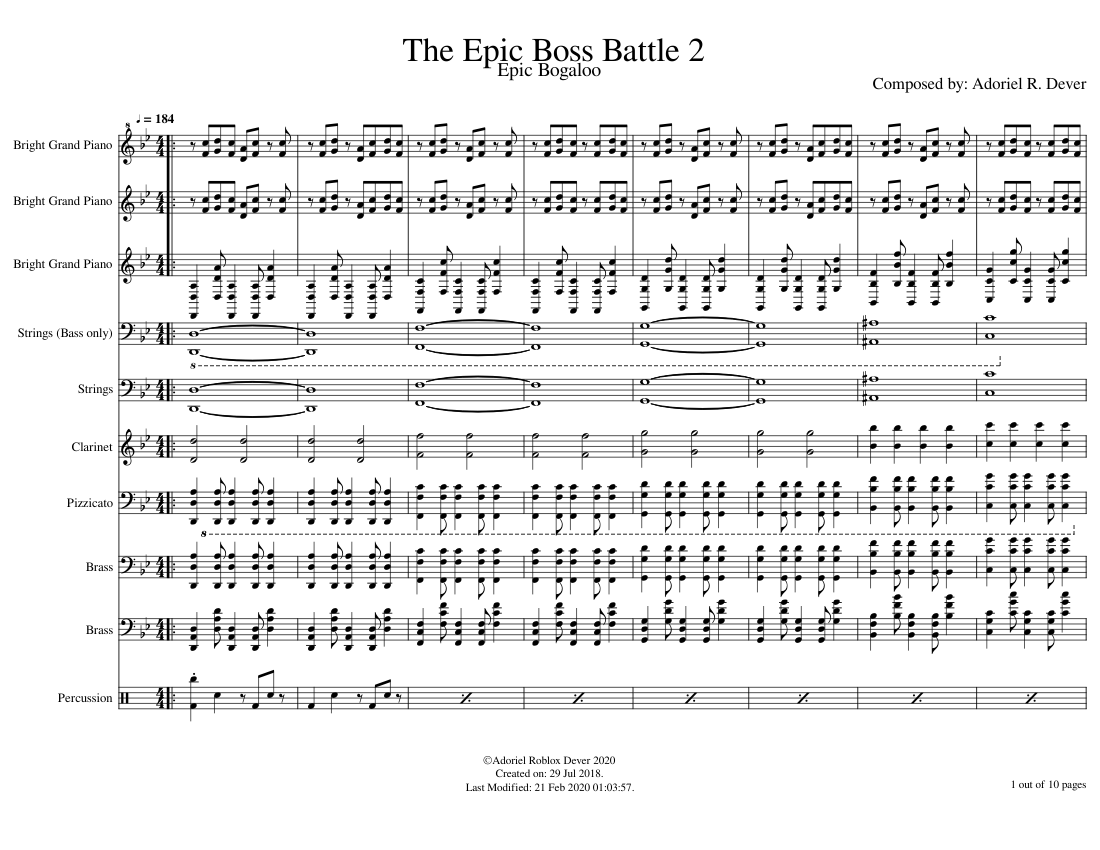 The Epic Boss Battle 2 Sheet music for Piano, Drum group, Brass group ...
