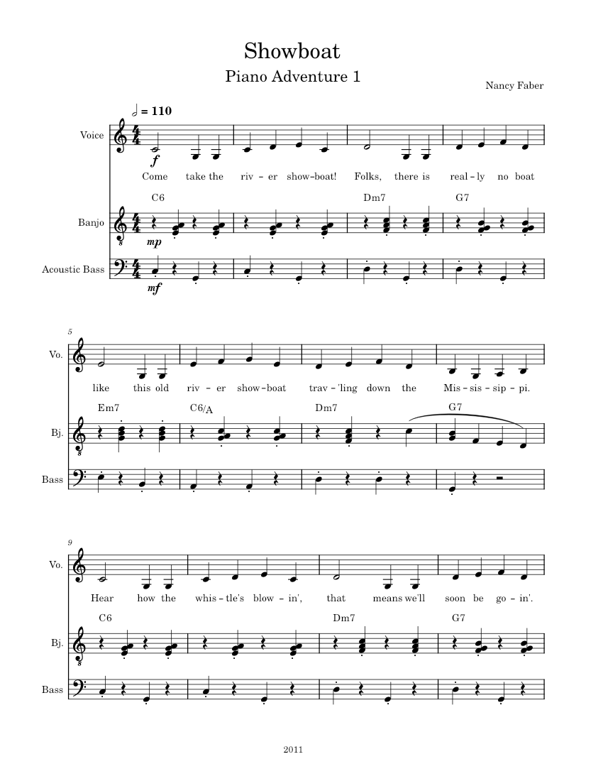 Showboat – Nancy Faber Sheet music for Vocals, Bass guitar, Banjo (Mixed Quartet) | Musescore.com