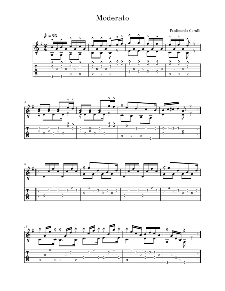 Moderato – Ferdinando Carulli Sheet music for Guitar (Solo) | Musescore.com