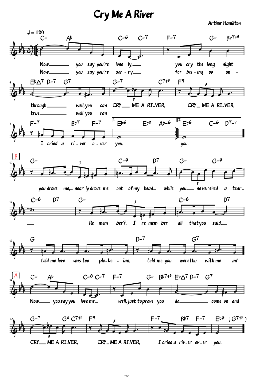 Cry Me a River (Lead sheet with lyrics ) Sheet Music with Chords for ...