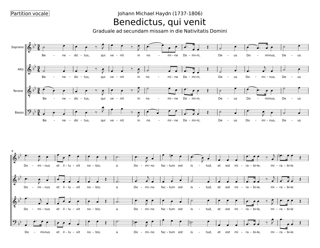 Benedictus qui venit, MH 391 - Johann Michael Haydn Sheet music for ...