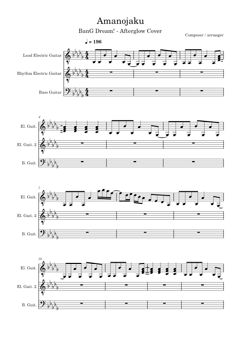 amanojaku Sheet Music for Guitar, Bass guitar (Mixed Trio) | MuseScore.com