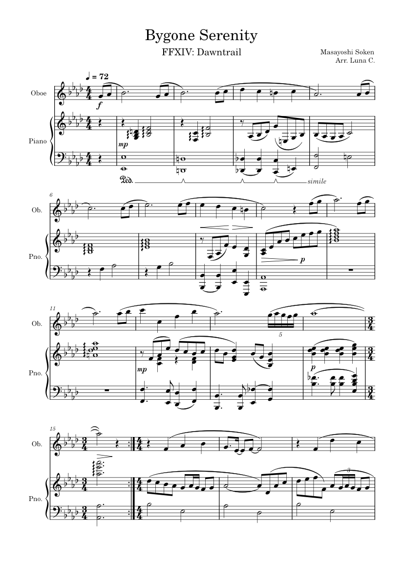 Bygone Serenity – Masayoshi Soken | FFXIV Dawntrail Sheet music for ...