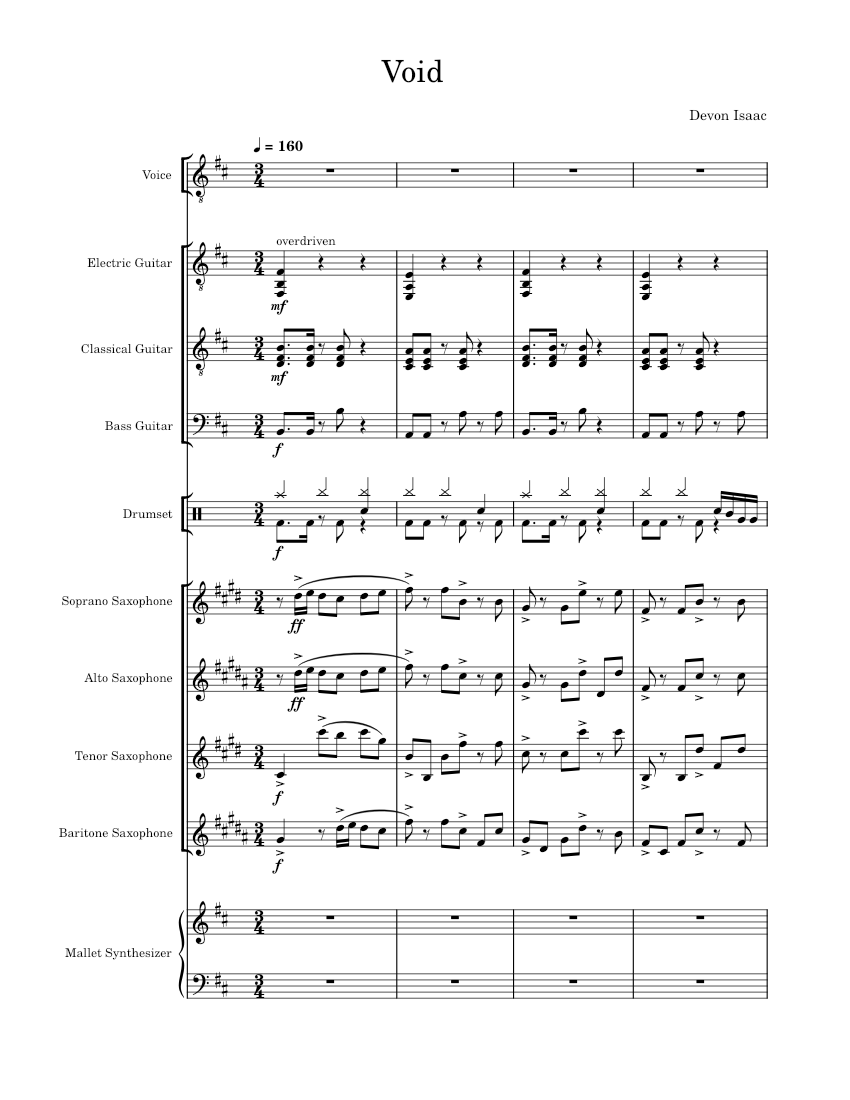 Void Sheet music for Saxophone alto, Saxophone tenor, Saxophone ...