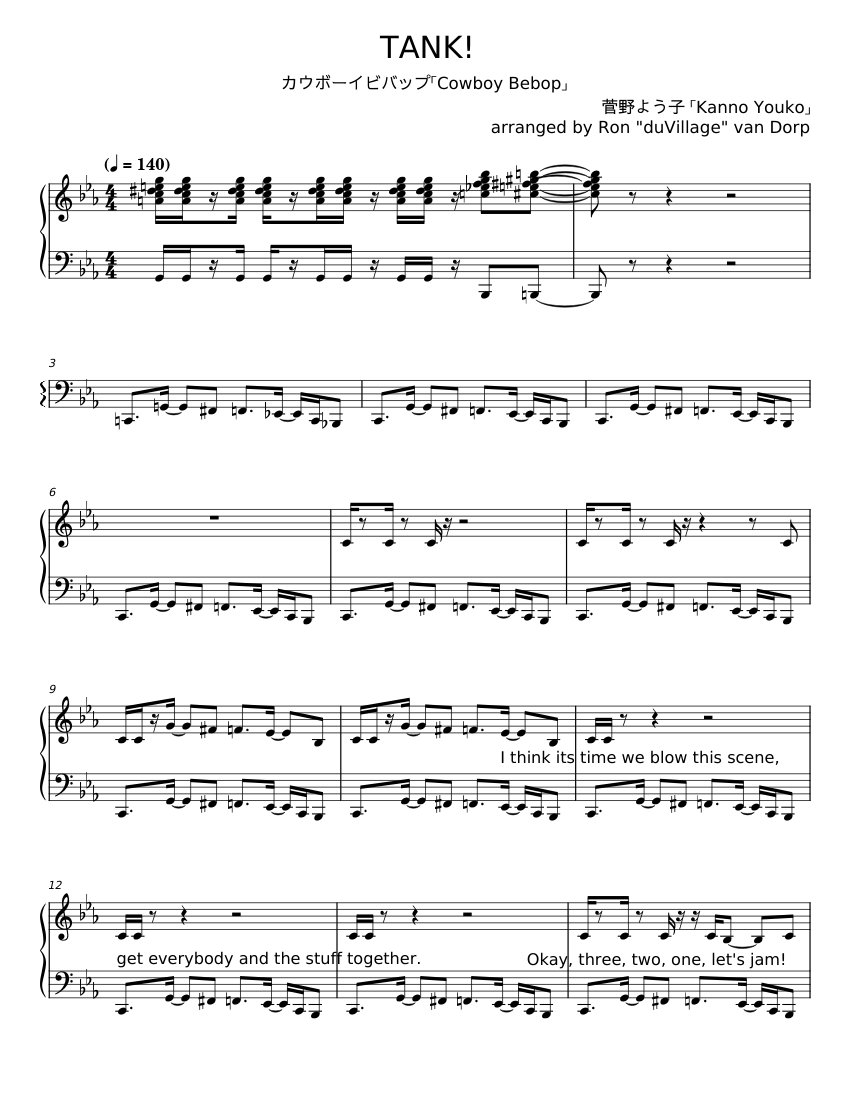 Tank! - The Seatbelts Sheet music for Piano (Piano Duo) | Musescore.com