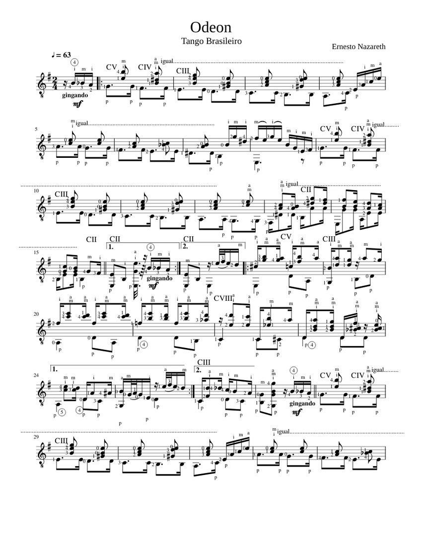 Odeon -- Ernesto Nazareth Sheet music for Guitar (Solo) | Musescore.com
