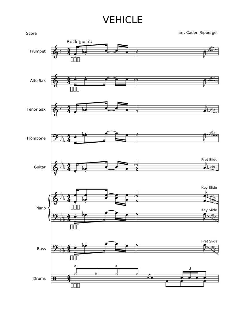 VEHICLE, ARR. CADEN RIPBERGER Sheet music for Piano, Trombone, Saxophone alto, Saxophone tenor ...
