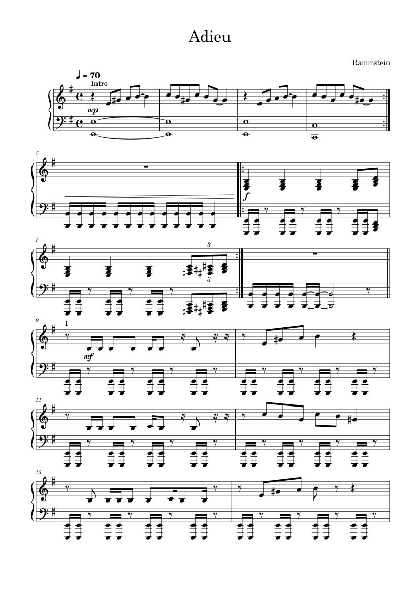 Adieu – Rammstein Sheet Music for Piano (Solo) | MuseScore.com