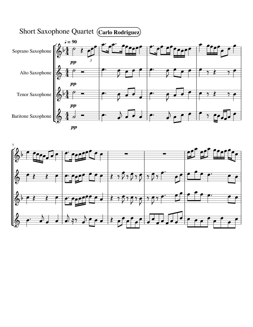 Short Saxophone Quartet Sheet music for Saxophone (Alto), Saxophone ...