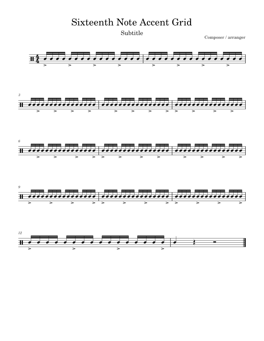 Sixteenth Note Accent Grid Sheet music for Trumpet other (Solo ...