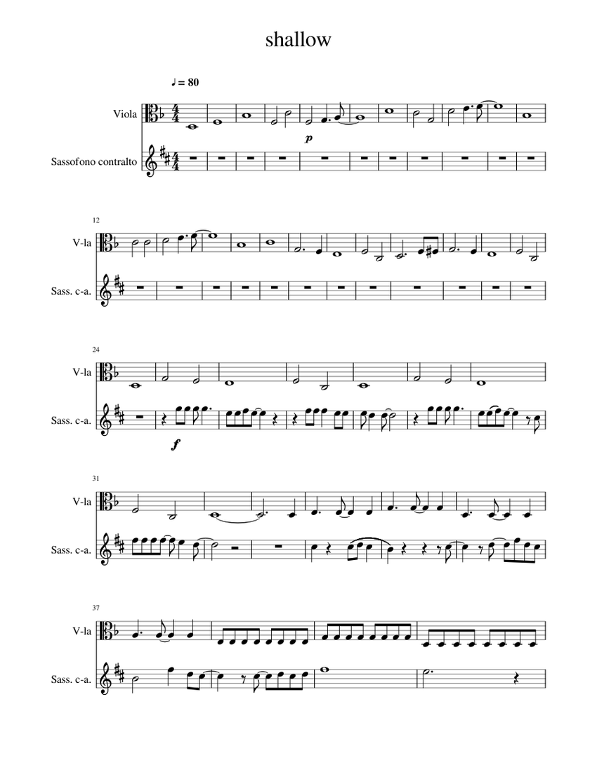 Shallow sax i viola Sheet music for Saxophone alto, Viola (Mixed Duet ...