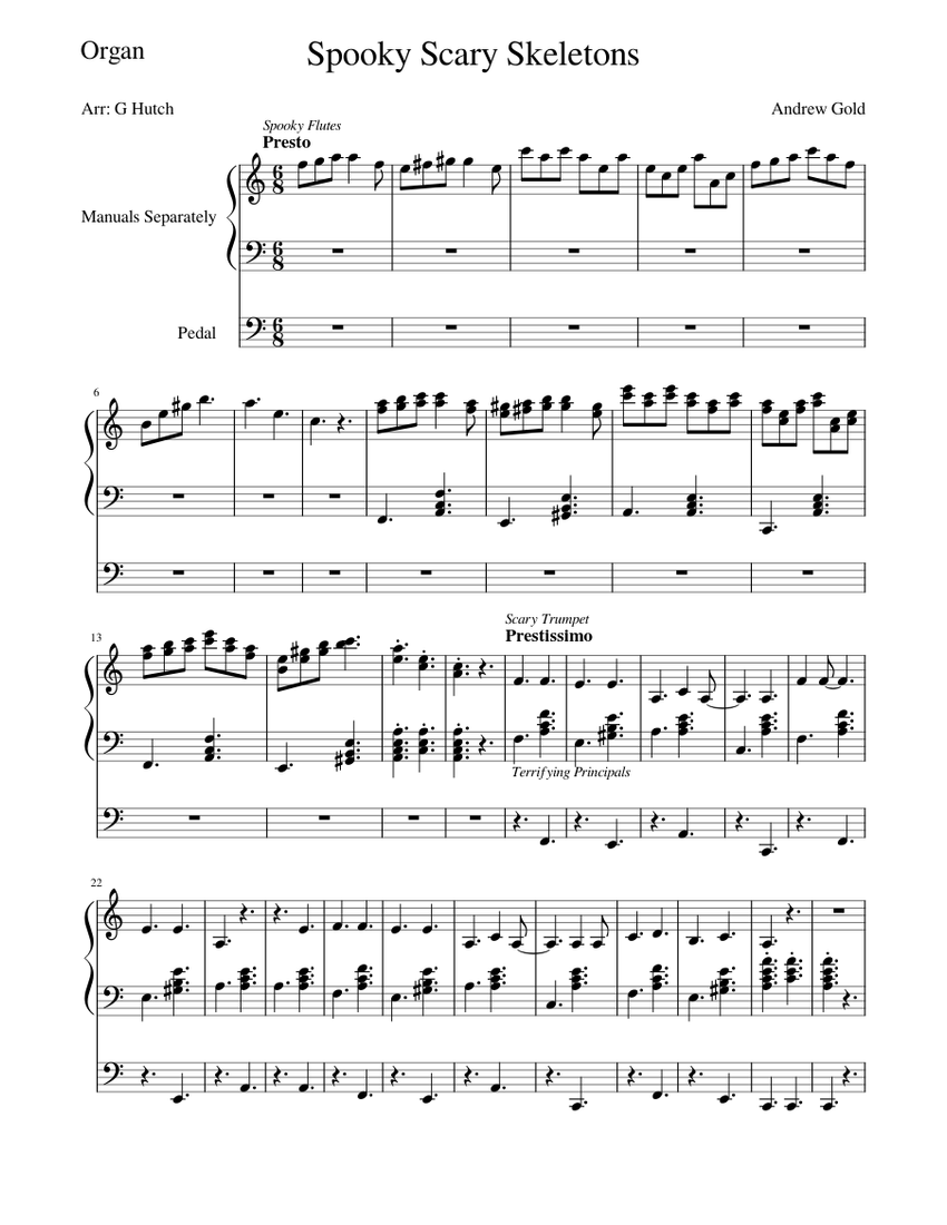 Spooky Scary Skeletons play the Organ Sheet music for Piano (Solo ...