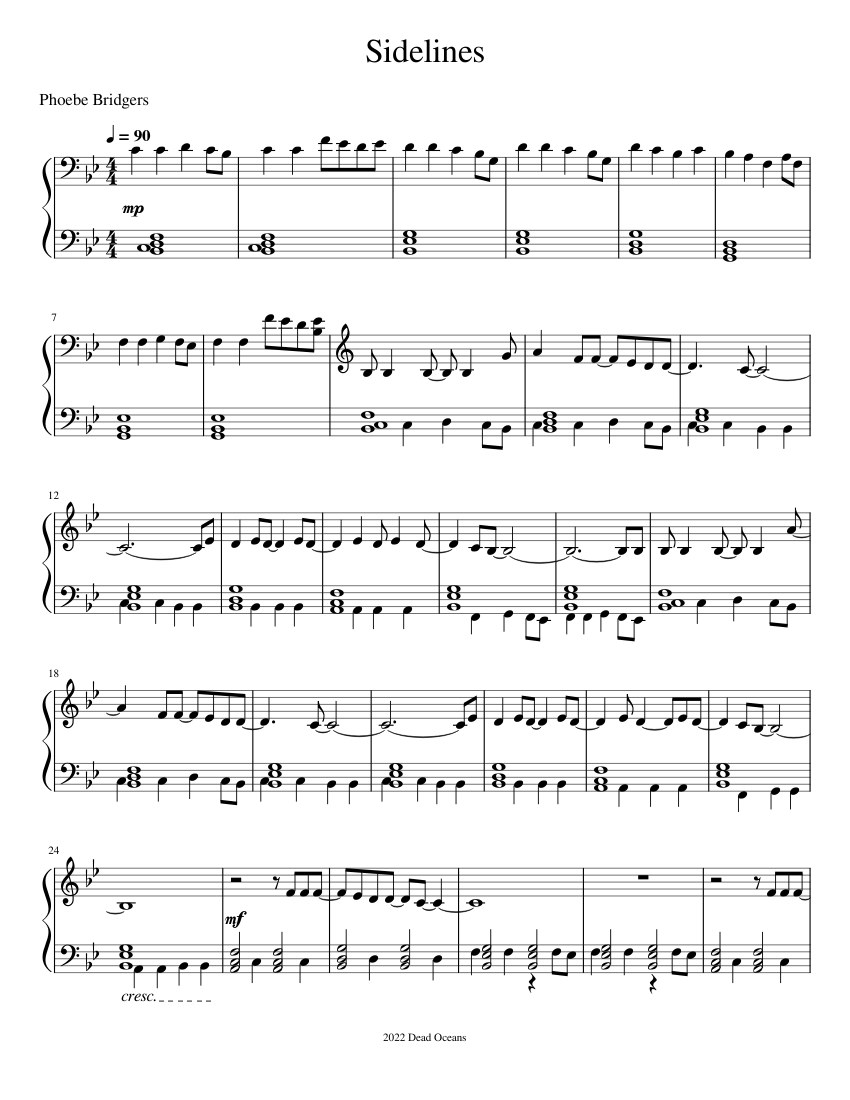 Sidelines – Phoebe Bridgers Sheet music for Piano (Solo) | Musescore.com