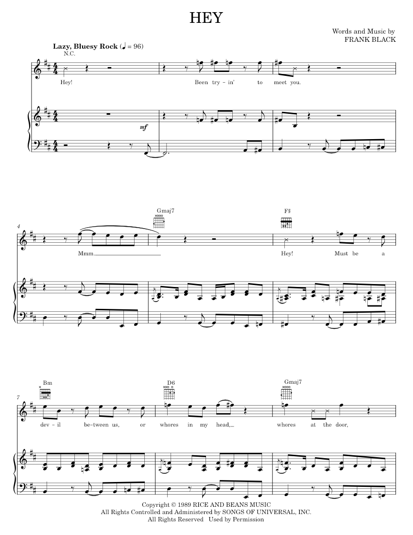 Play Official version of Hey sheet music by Pixies for Piano, Vocals ...