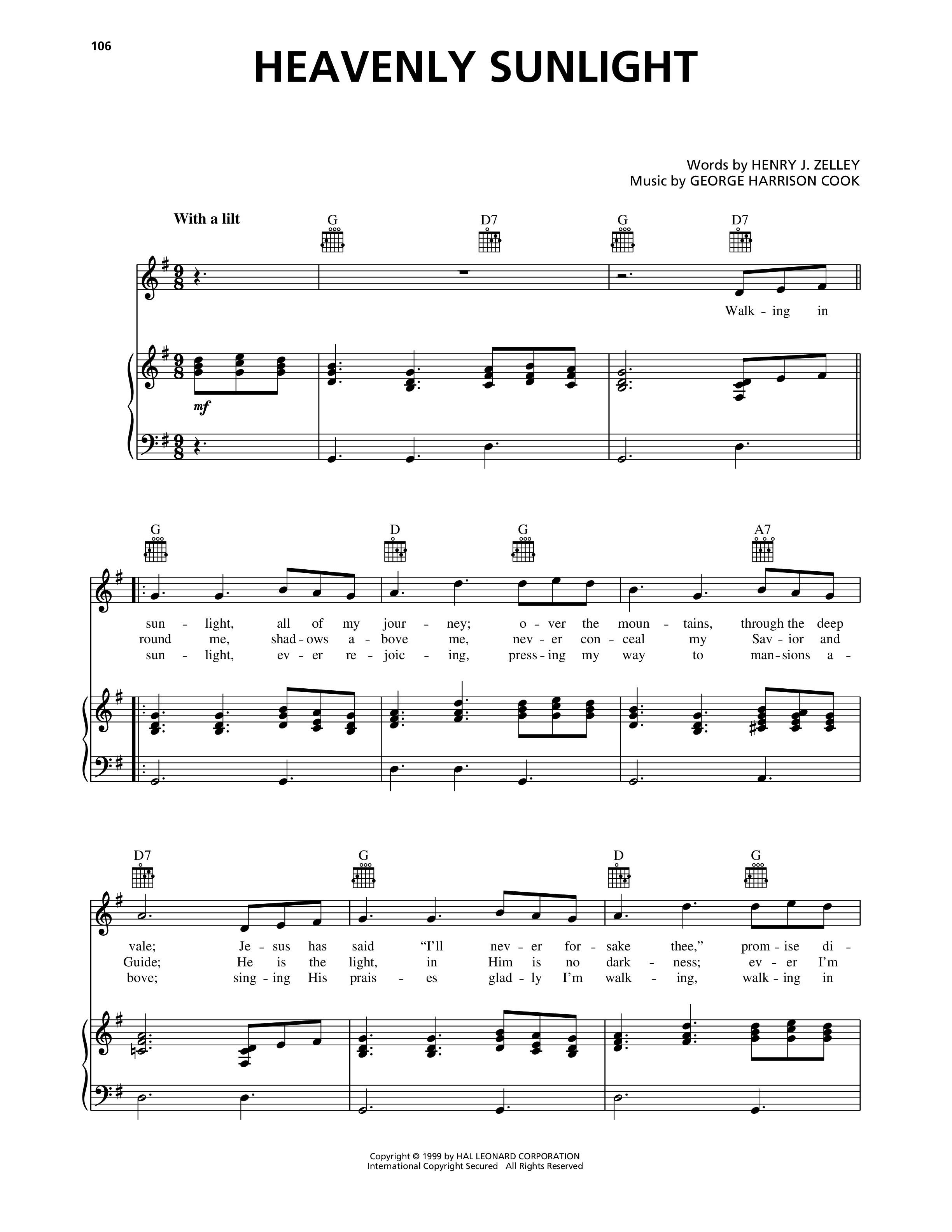 Heavenly Sunlight Sheet music for Piano, Vocals, Guitar by Henry J ...