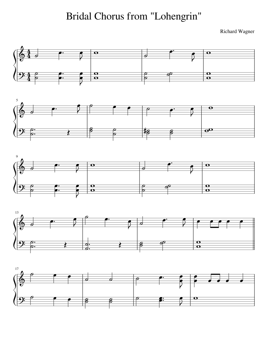Bridal Chorus from "Lohengrin" Sheet music for Piano (Solo) Easy ...