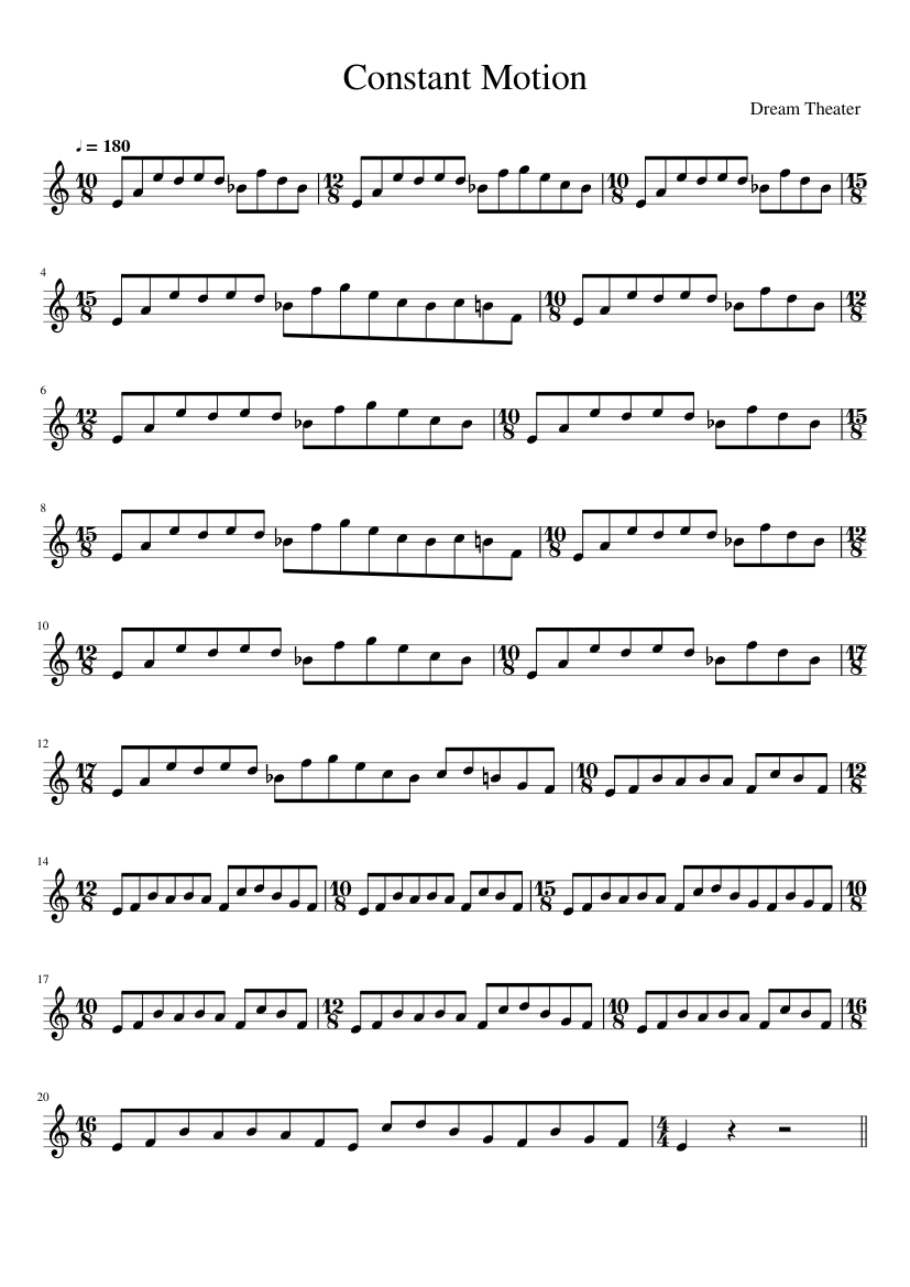 Dream Theater - Constant Motion guitar intro part Sheet music for Piano ...