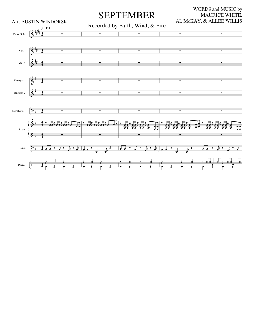 September Sheet music for Piano, Trombone, Saxophone alto, Saxophone ...