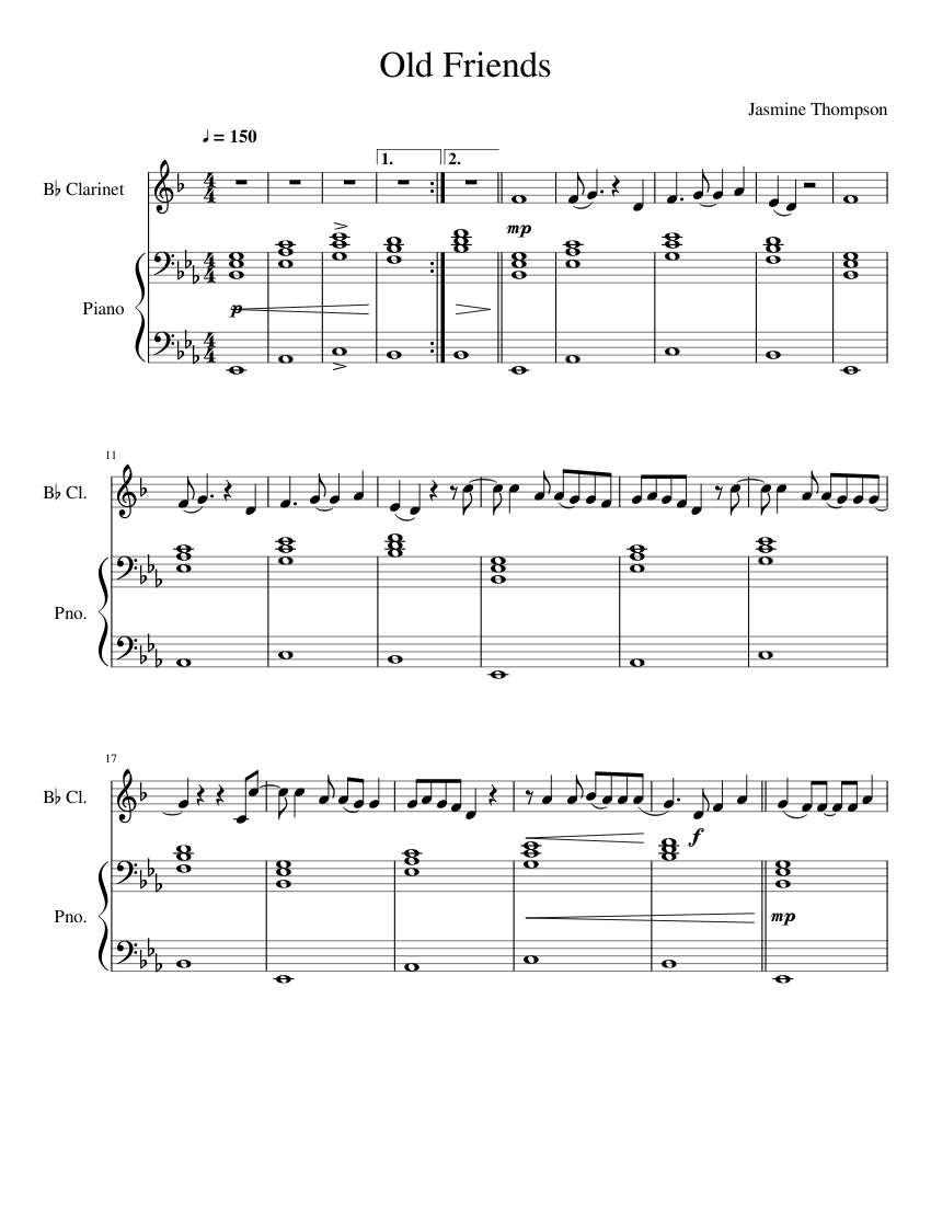 Old Friends Clarinet Sheet music for Piano, Clarinet in b-flat (Solo ...