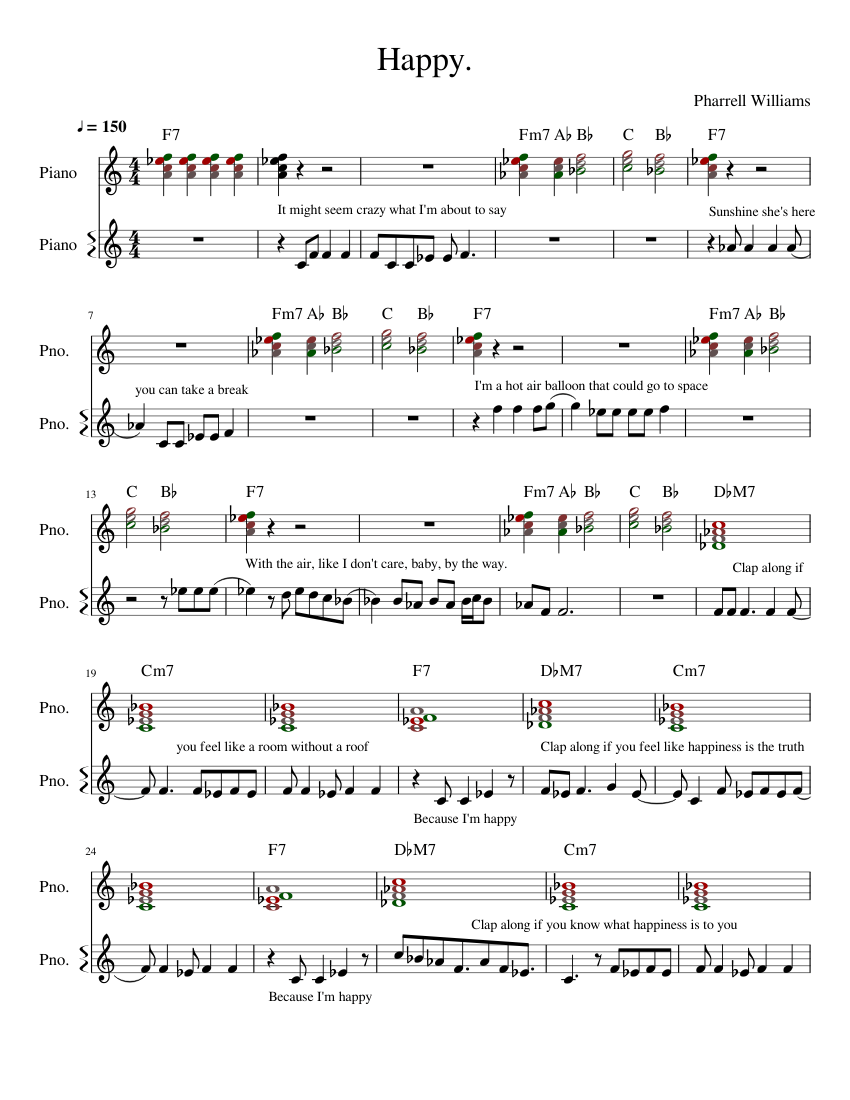 Happy Sheet Music with Chords for Piano (Alto Sax Piano Duet ...