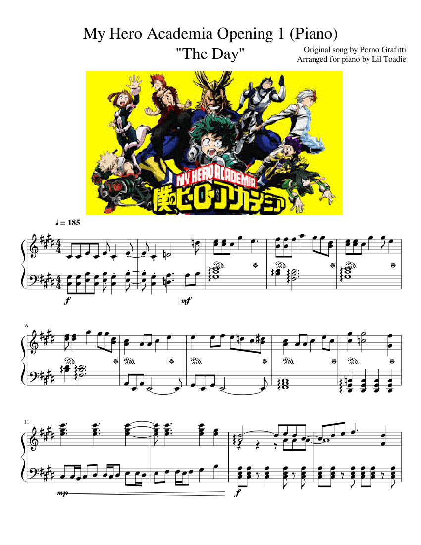 My Hero Academia Opening 1 "The Day" (Piano) Sheet Music for Piano ...