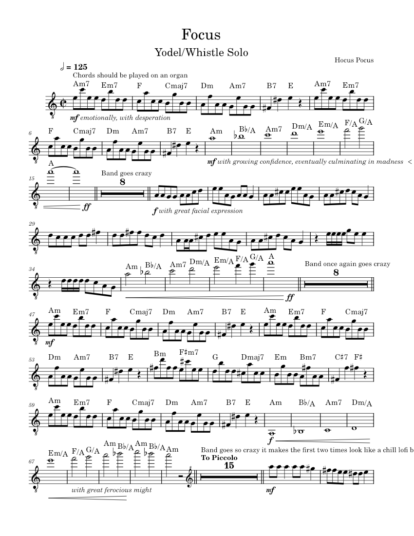 Hocus pocus – Focus Sheet Music with Chords for Saxophone tenor (Solo ...