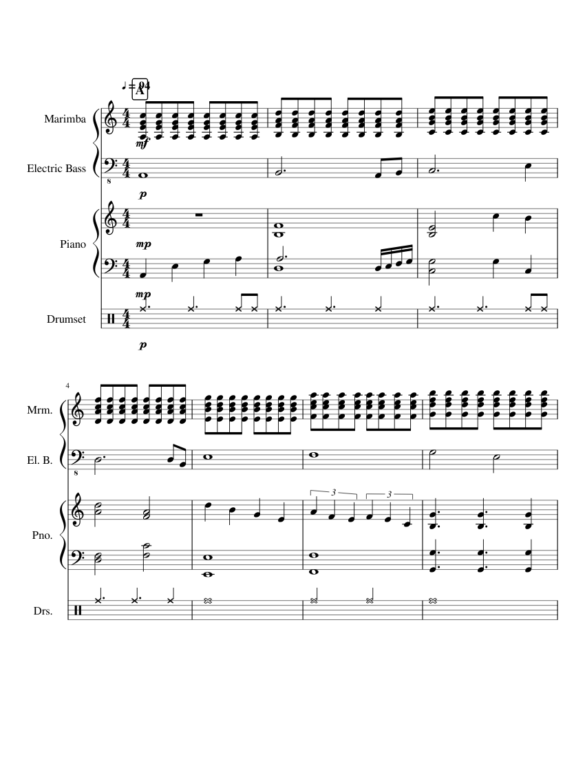 YEET Sheet music for Piano, Bass guitar, Drum group, Marimba (Mixed ...