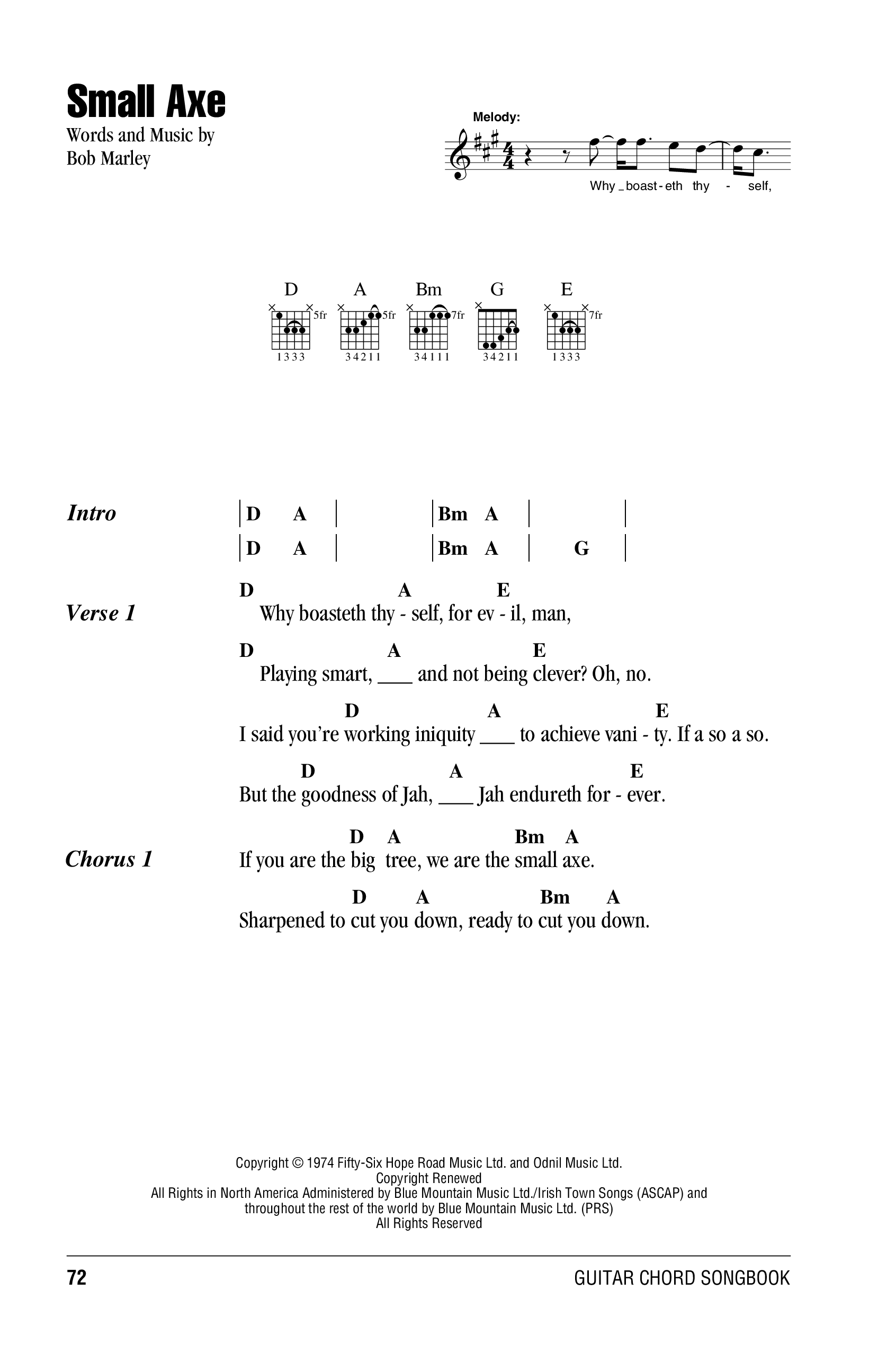 small axe Sheet music for Vocals, Guitar by Bob Marley Official ...