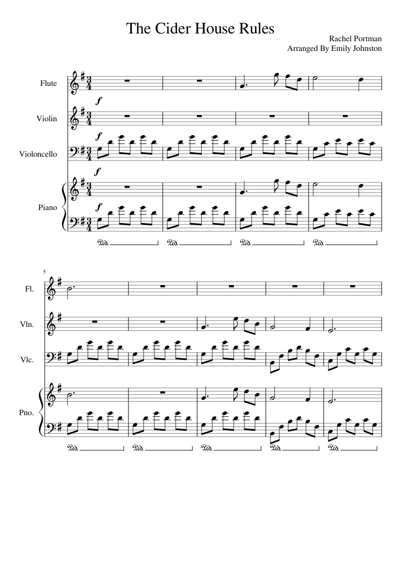 The Cider House Rules Sheet music for Piano, Flute, Violin, Cello ...
