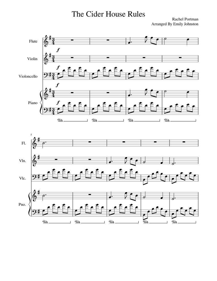 The Cider House Rules Sheet music for Piano, Violin, Flute, Cello ...