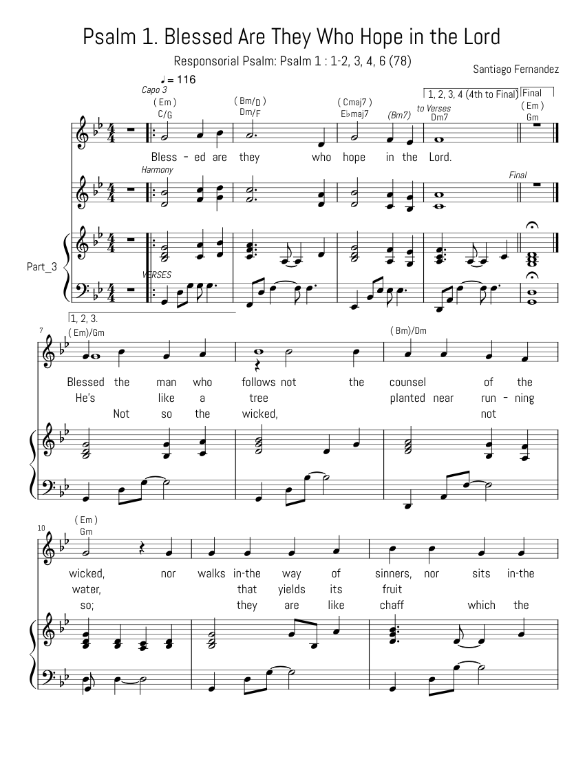 Psalm 1. Blessed Are They Who Hope in the Lord-Harmony Sheet music for ...