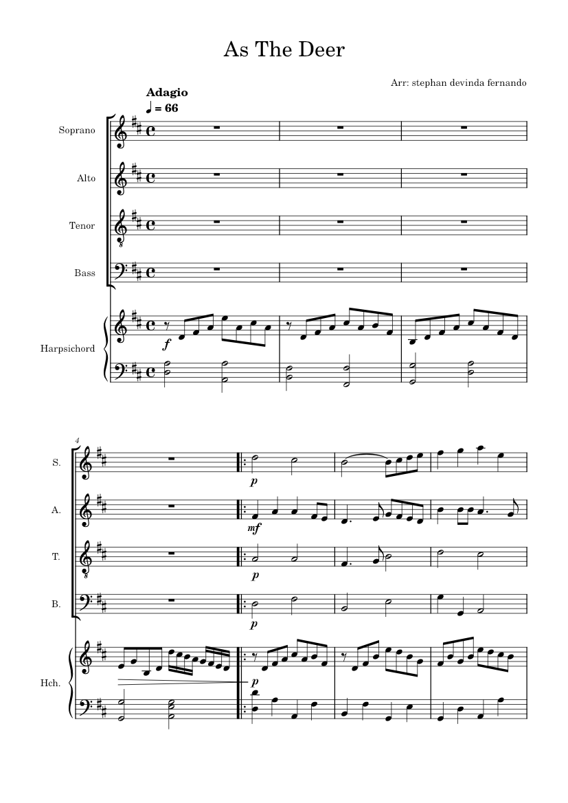 As the deer – Misc Praise Songs Sheet Music for Soprano, Alto, Tenor ...