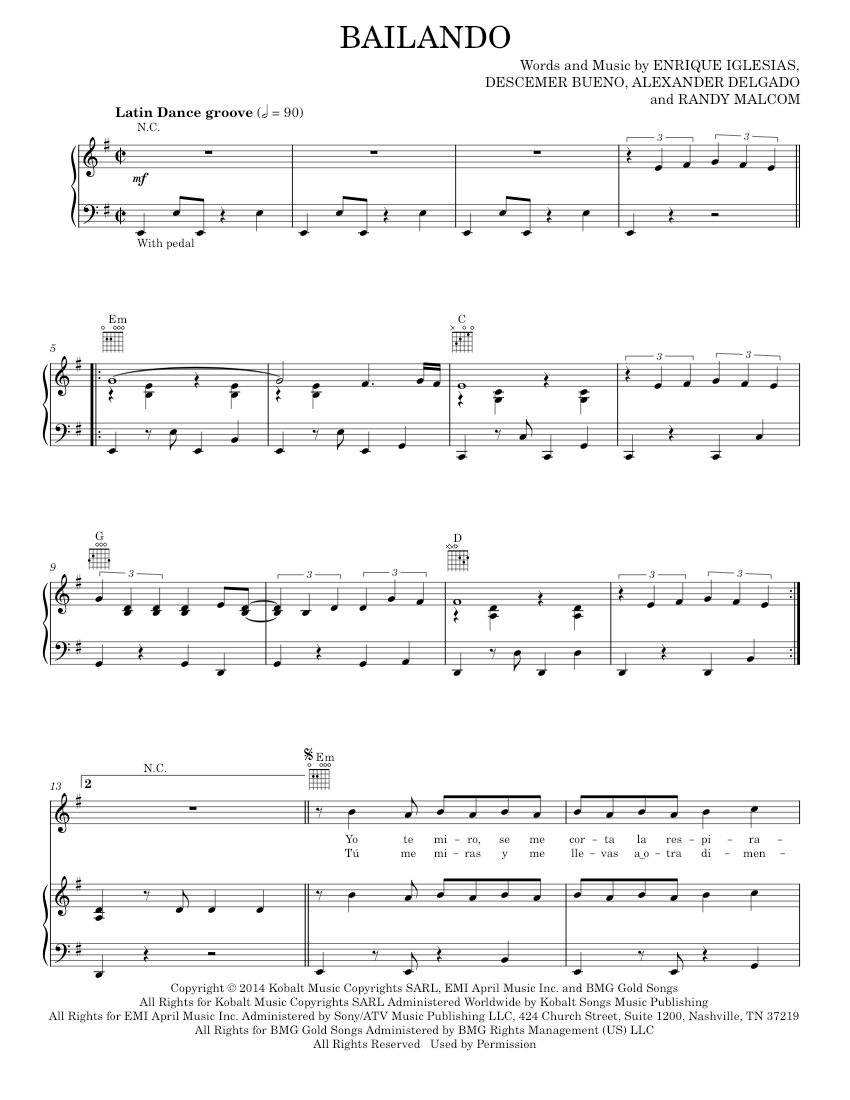 Play Official version of Bailando sheet music by Enrique Iglesias ...