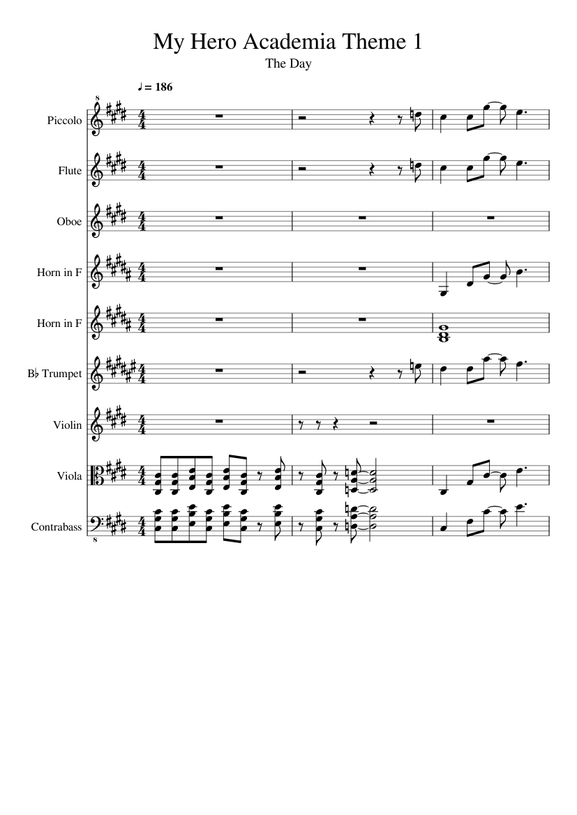 My Hero Academia Theme 1- The Day Sheet music for Flute piccolo, Flute ...