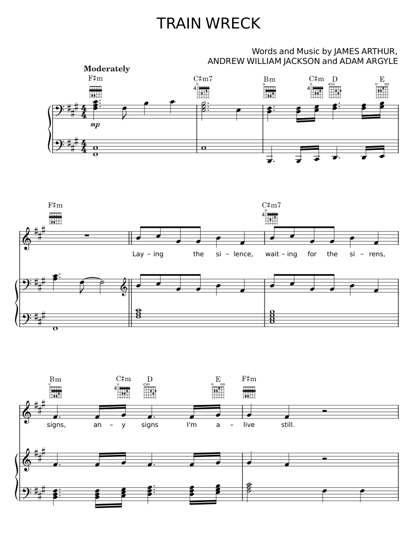 Train wreck - James Arthur Sheet Music for Piano, Synthesizer (Mixed Duet) | MuseScore.com