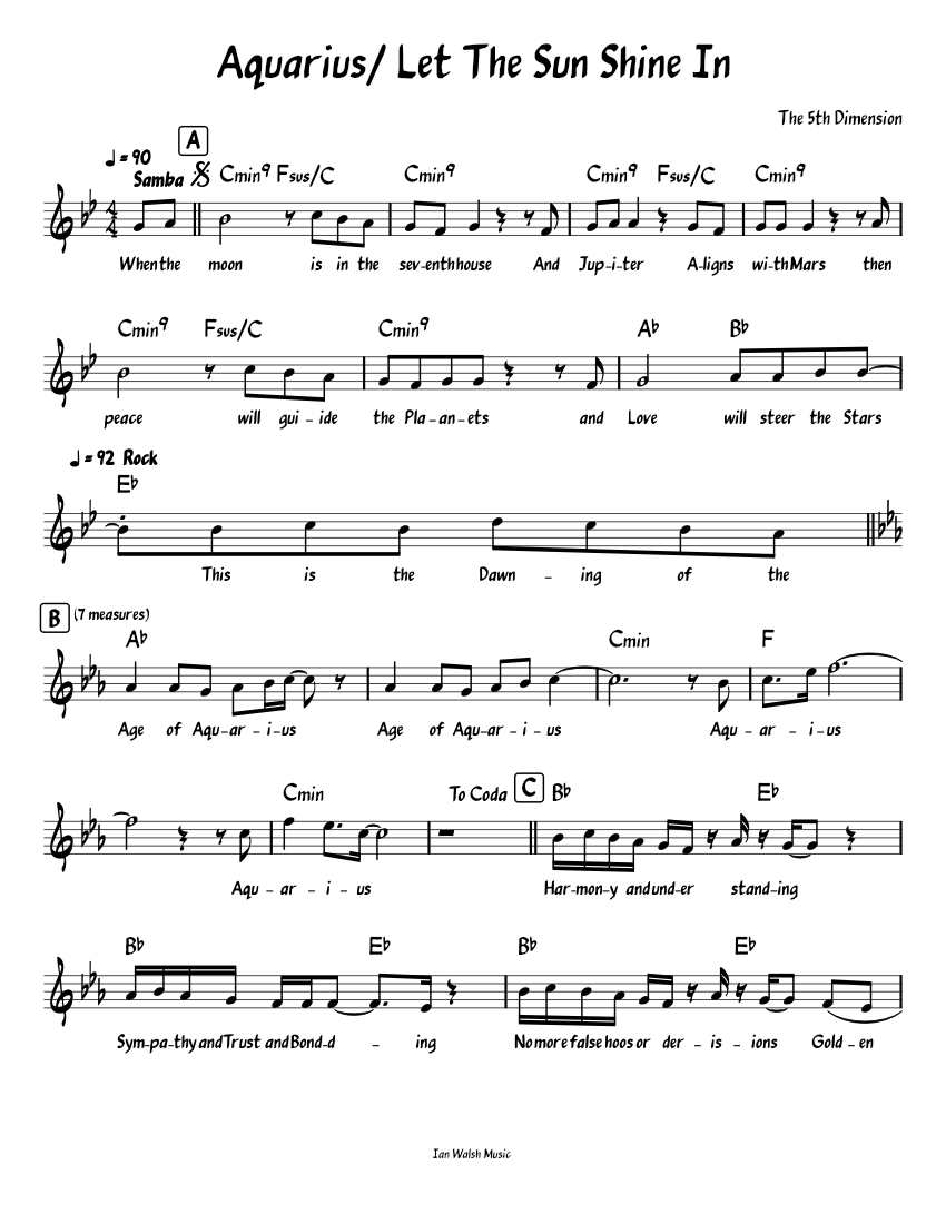 Aquarius/Let The Sun Shine In Sheet music for Piano (Solo) | Musescore.com